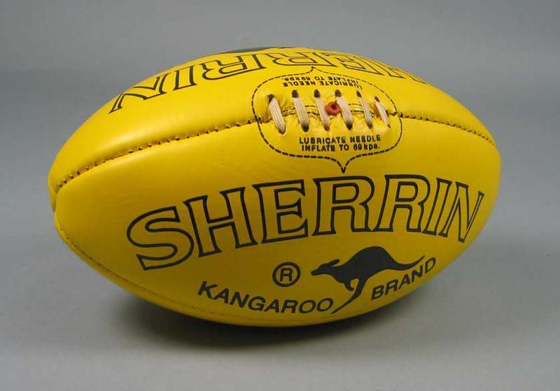 Yellow football, Sherrin Kangaroo Brand - Australian Sports Museum