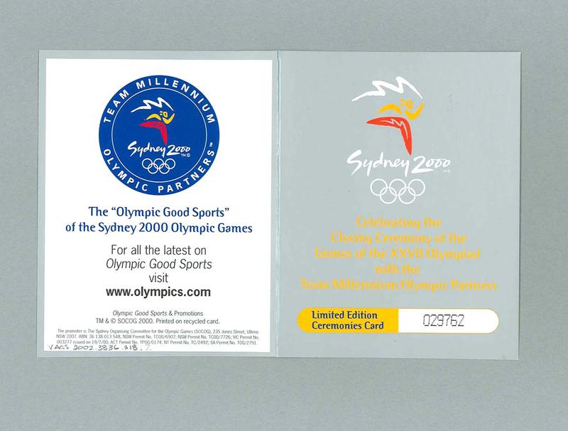 Ceremonies card, Sydney 2000 Olympic Games Closing Ceremony audience ...