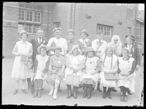 Glass plate negative, group in fancy dress - Australian Sports Museum