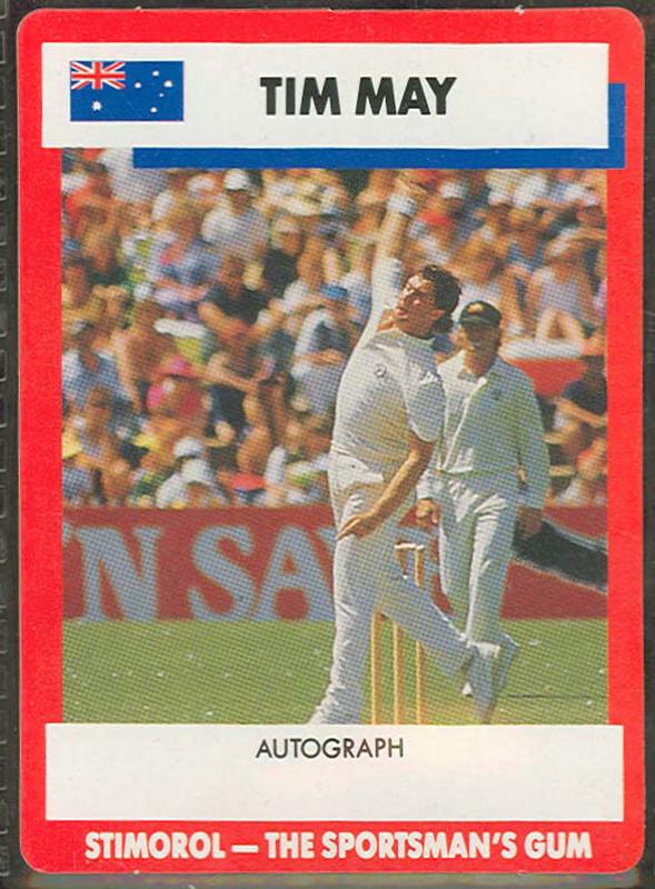 1990 Stimorol Cricket Stumpers Competition Tim May trade card ...