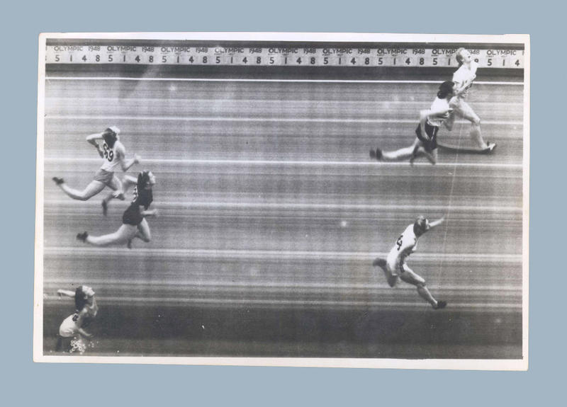 Photograph of women's 80m hurdles final finish line, 1948 Olympic Games ...