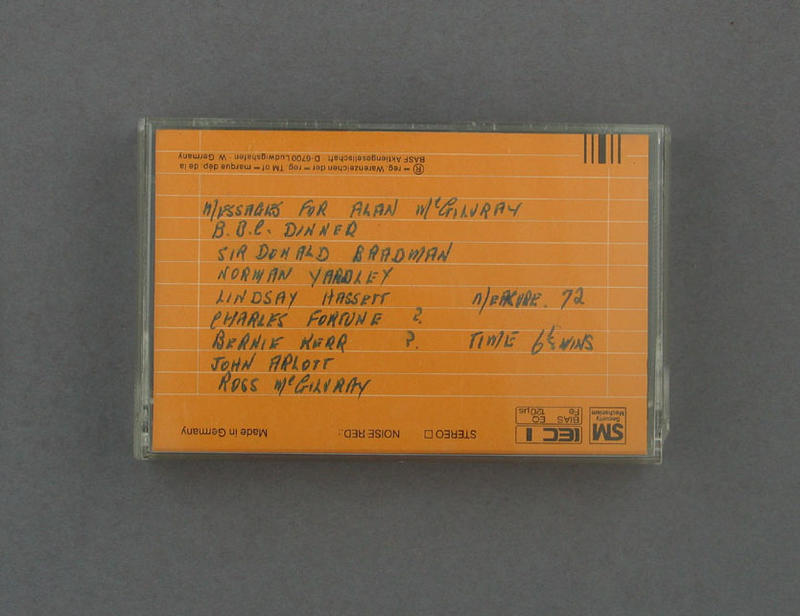 Audio cassette, Alan McGilvray BBC Farewell Dinner - Australian Sports ...