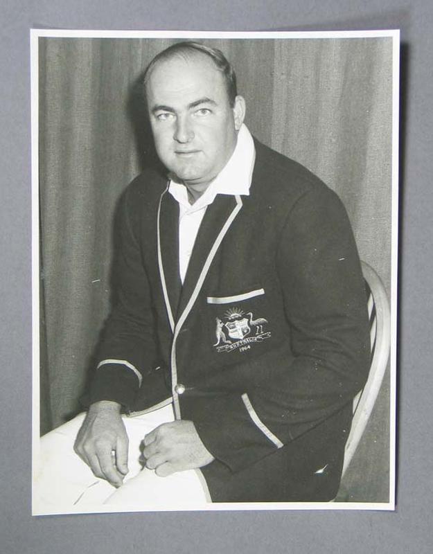 Photograph of Peter Burge, wearing Australian 1964 Test Team blazer ...