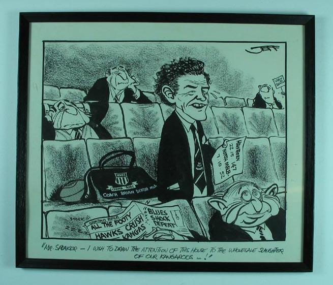 Framed political cartoon by JEFF of Brian Dixon in State Parliament ...