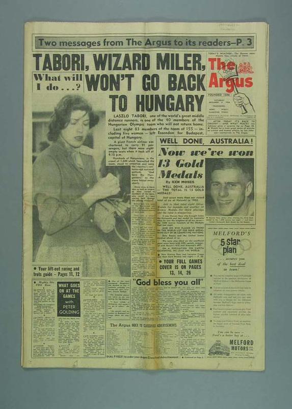 Newspaper, "The Argus" 8 Dec 1956 - Australian Sports Museum