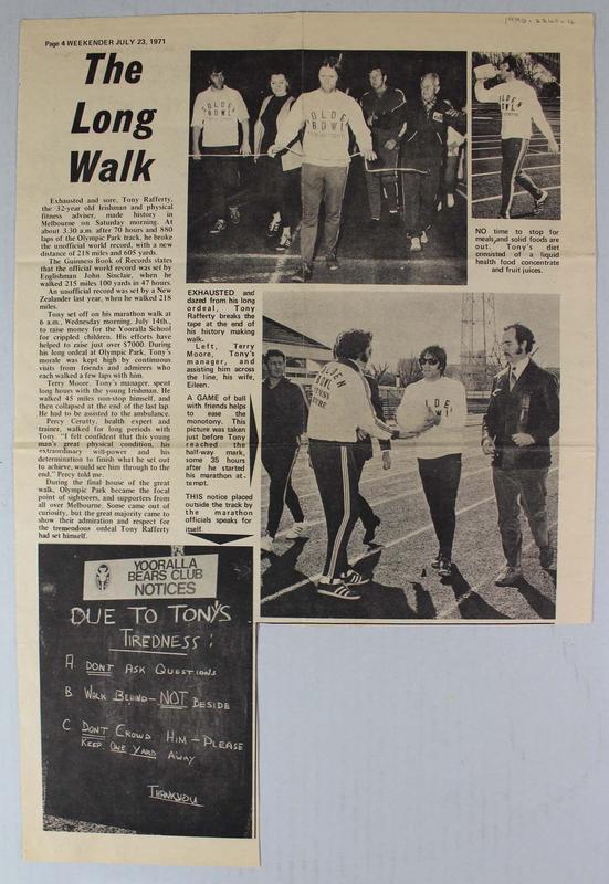 Article regarding Tony Rafferty's Marathon Walk, 23 July 1971 ...
