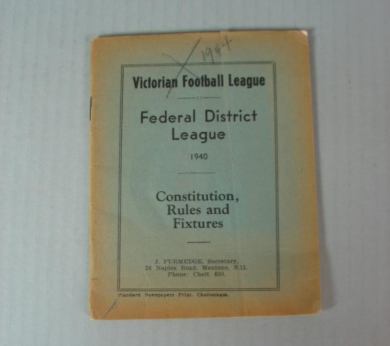 Federal District Football League Constitution, Rules and Fixtures, 1940 ...