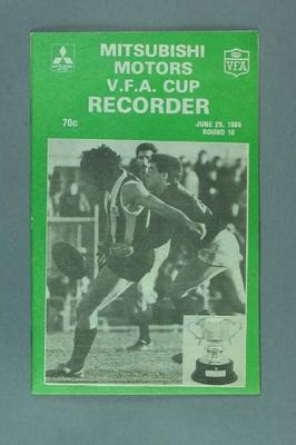 Booklet, Mitsubishi Motors VFA Cup Recorder 29 June 1986 - Australian ...