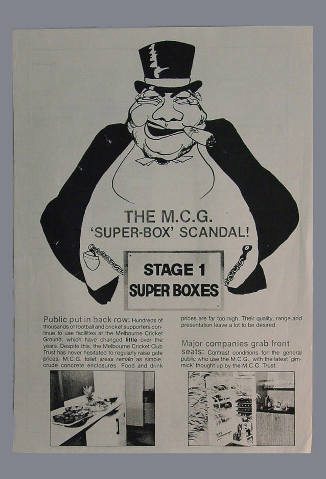 Poster - "The MCG Super-Box Scandal ..." re 1984 industrial dispute ...