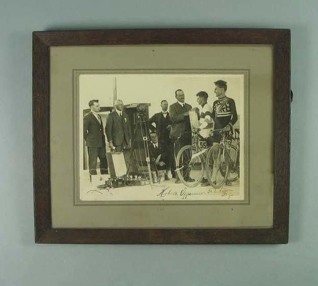 Photograph of Hubert Opperman accepting a sash for winning the ...