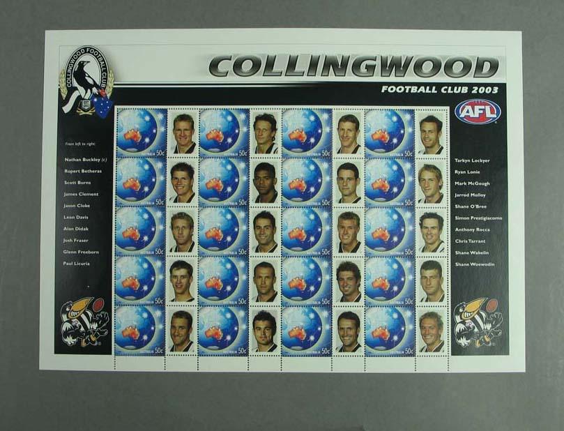 Postage stamp sheet - AFL Footy Stamps 2003 - Collingwood Football Club ...