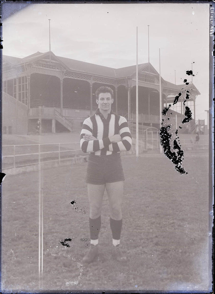Glass plate negative, Collingwood Football Club player, Ray Gabelich ...