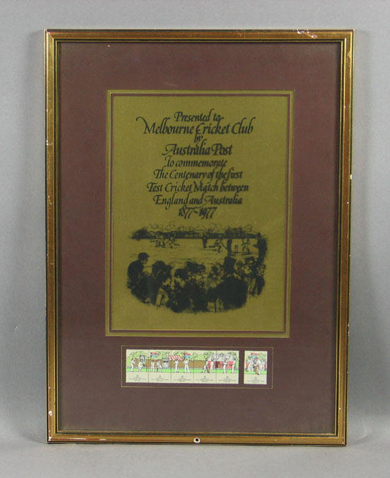 Plaque commemorating Centenary Test with special stamp issue, 1977 ...