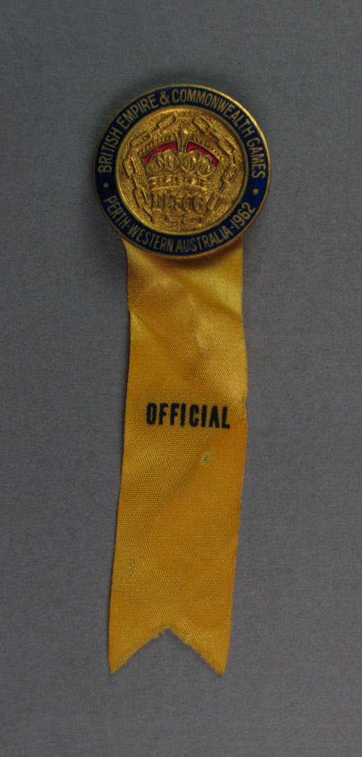 Official's badge for 1962 Perth Commonwealth Games, worn by Shirley ...