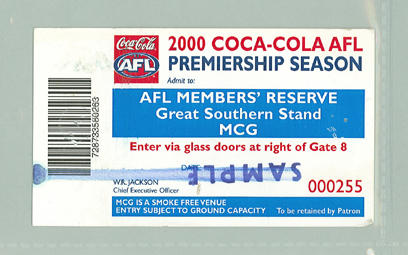 Sample AFL Members Reserve ticket, 2000 AFL Premiership Season ...