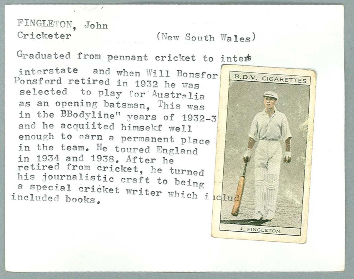 Trade card featuring John Fingleton, BDV Cigarettes c1930s - Australian ...