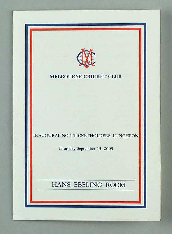 Autographed MCC Menu, Inaugural No. 1 Ticketholders' Luncheon, 15 ...