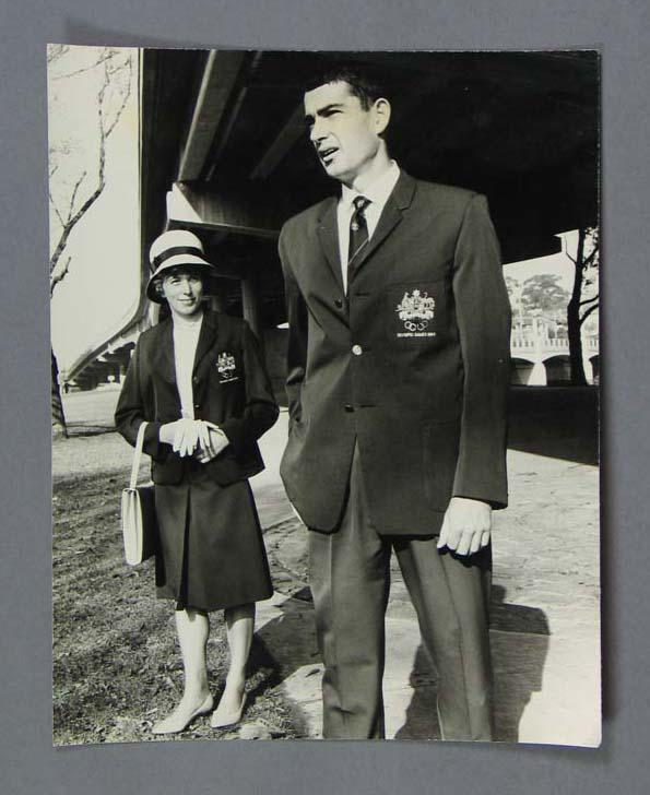 Photograph of Pam Kilborn and Ron Clarke modelling 1964 Olympic Games ...
