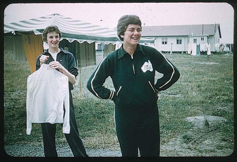 Colour slide of Mary Breen & Michele Mason in 1956 Olympic Village ...
