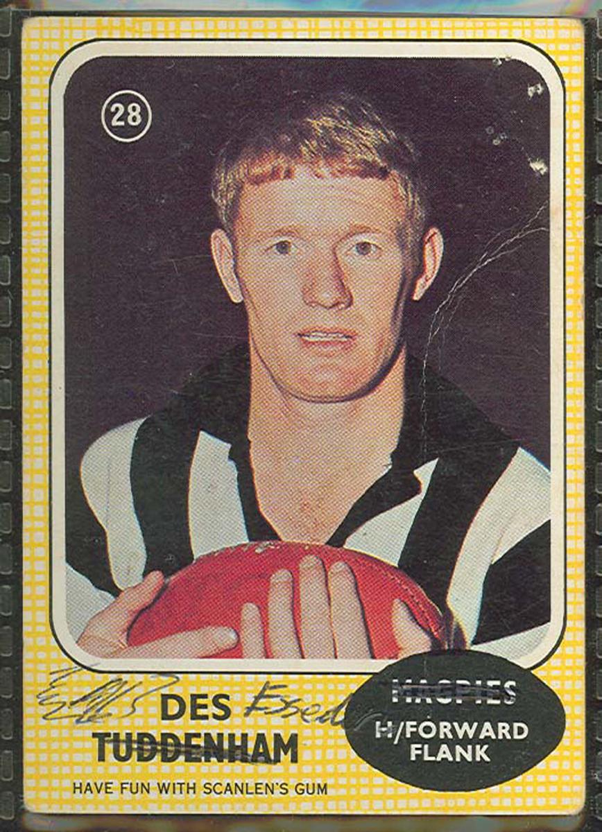 1970 Scanlens (Scanlens) Australian Football Des Tuddenham Trade Card ...