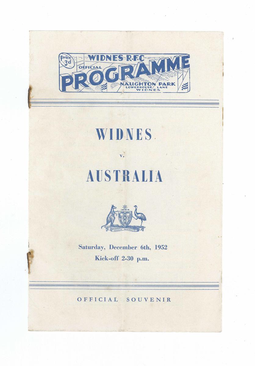 Official souvenir programme, Widnes v Australian Rugby League team, 6 ...