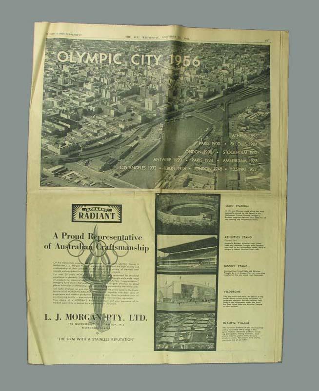 Newspaper supplement, "The Age" 21 Nov 1956 - Australian Sports Museum
