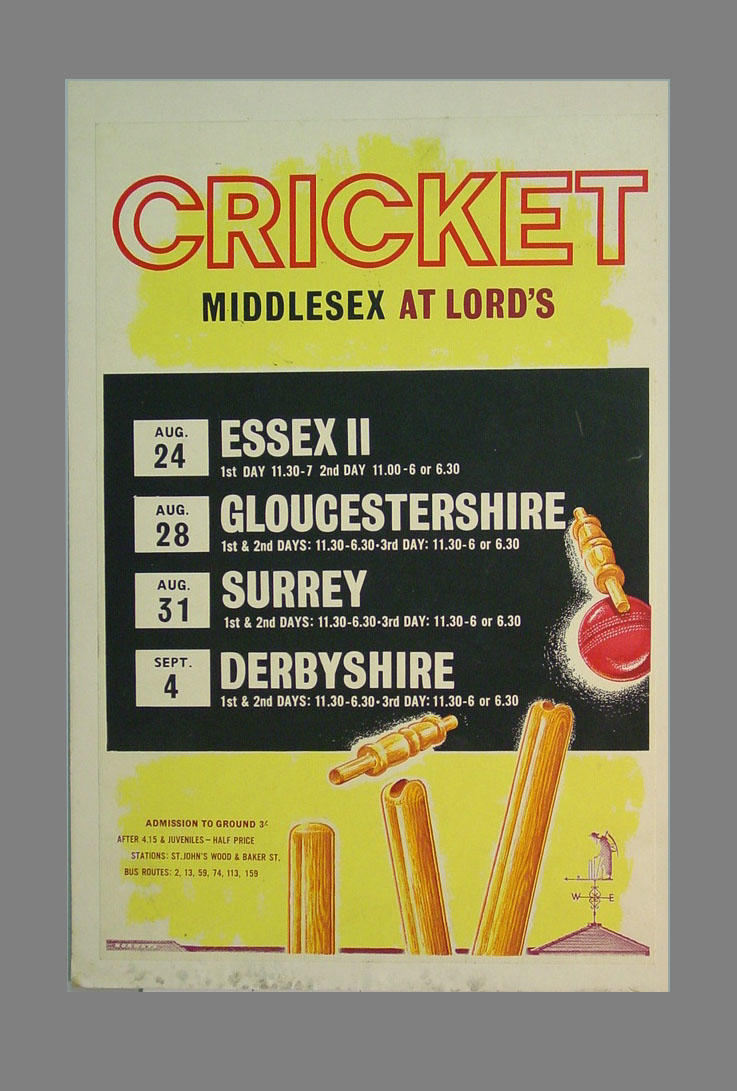 Poster, "Cricket - Middlesex at Lord's" - 1963 - Australian Sports Museum