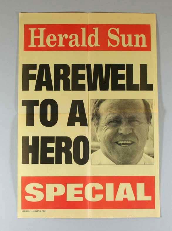 Herald Sun headline poster, "Farewell to a Hero" 23 Aug 1995 ...