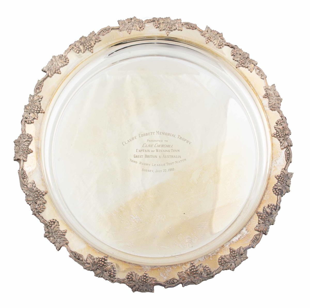 Claude Corbett Trophy Silver Tray, presented to Clive Churchill, 1950 ...