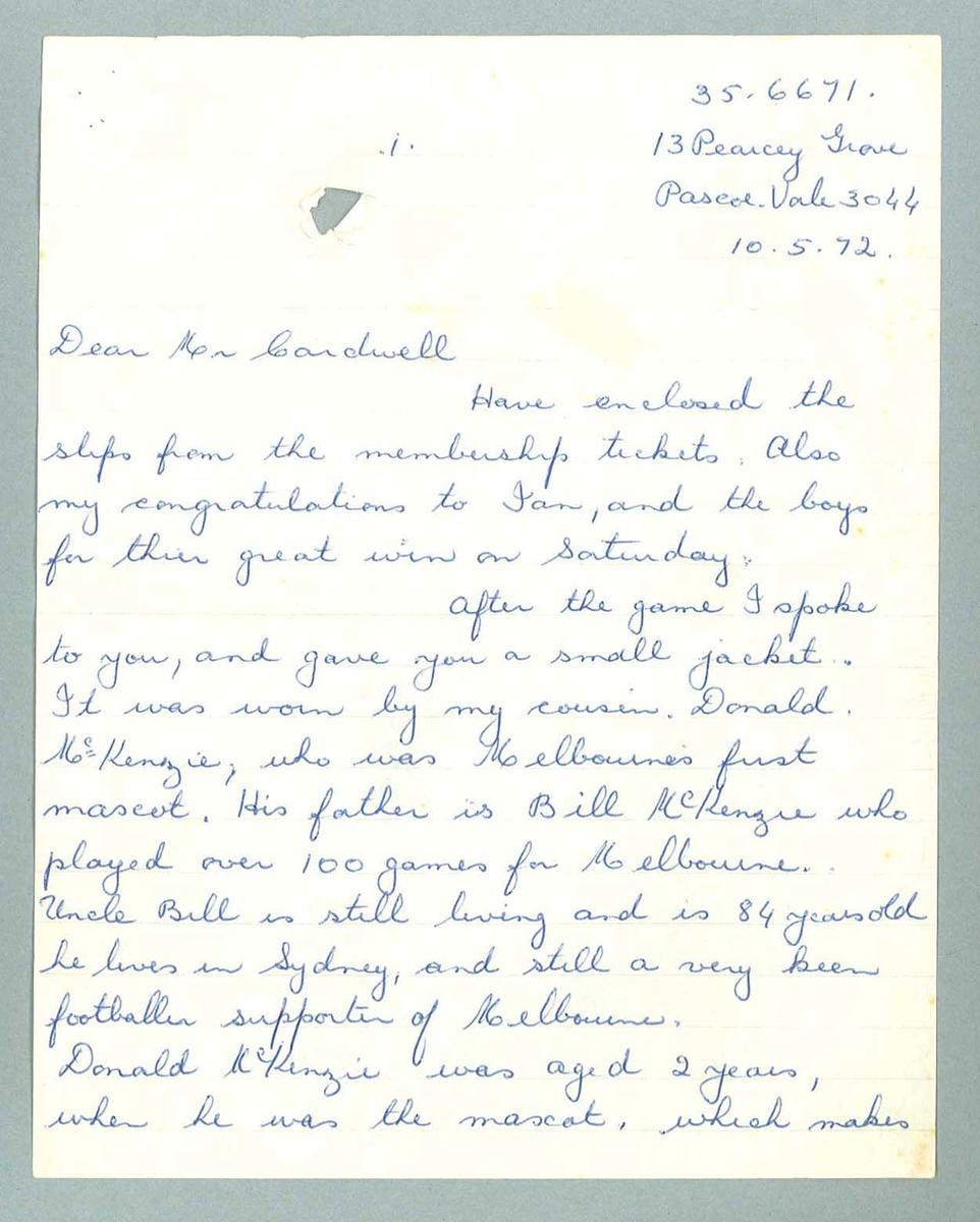 Three page letter addressed to a Mr Cardwell from Marjorie Whitehead ...