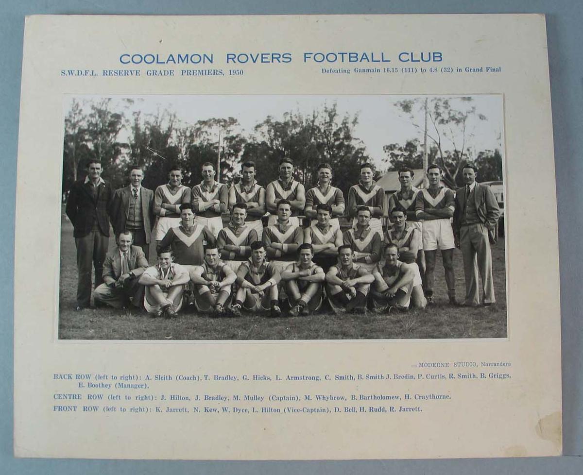 Photograph of Coolamon Rovers Football Club, 1950 - Australian Sports ...