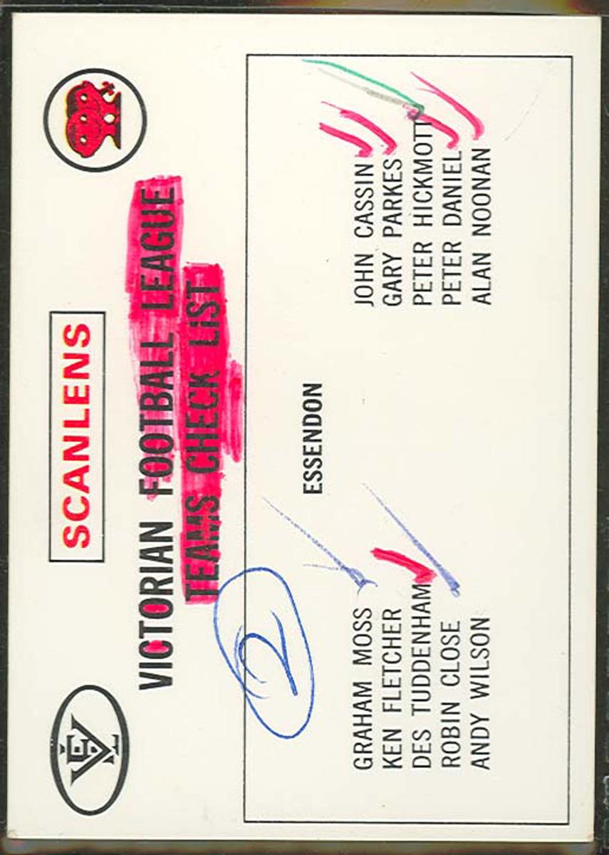 1974 Scanlens (Scanlens) Australian Football Essendon Football Club ...